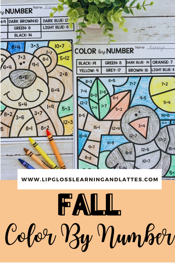 Fall Color By Number Math Pages - Lip Gloss Learning and Lattes