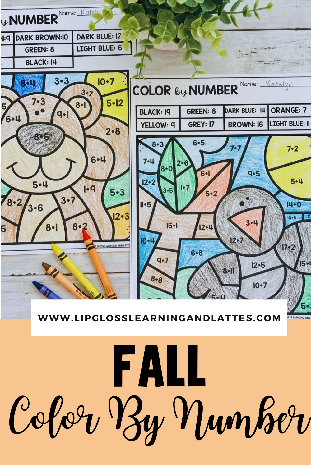 Fall Color By Number Math Pages - Lip Gloss Learning and Lattes