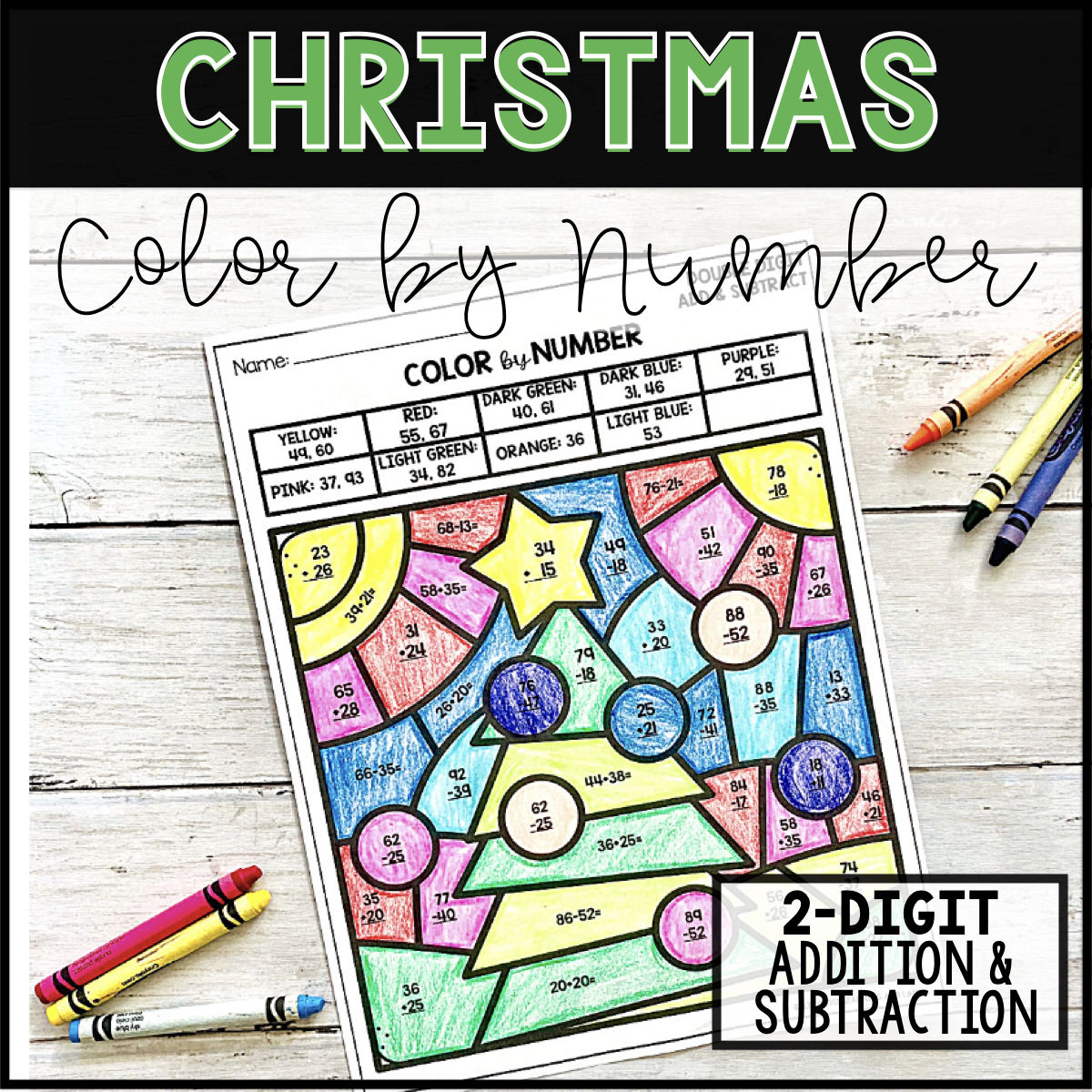 Christmas Addition and Subtraction Color By Number Pages - Lip Gloss ...