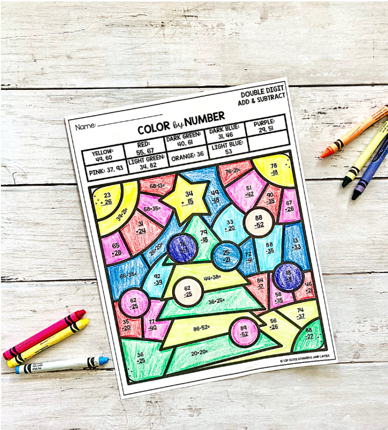 Christmas Addition and Subtraction Color By Number Pages - Lip Gloss ...