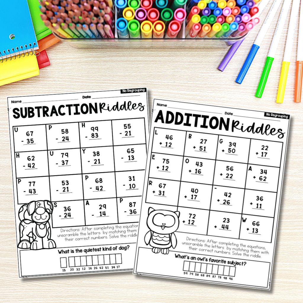 Make Math Fun With Addition and Subtraction Math Riddle Worksheets ...