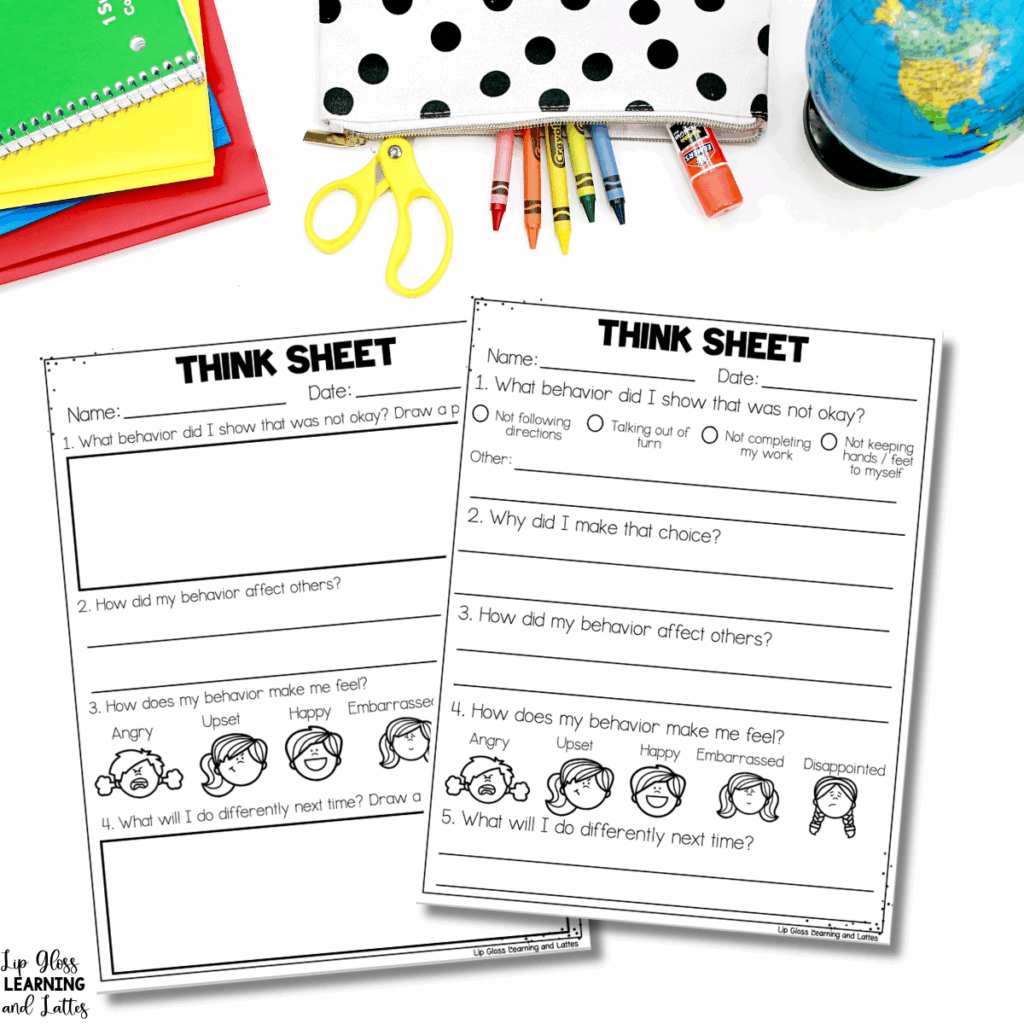 Using Behavior Reflection Sheets & Think Sheets in Your Classroom - Lip ...